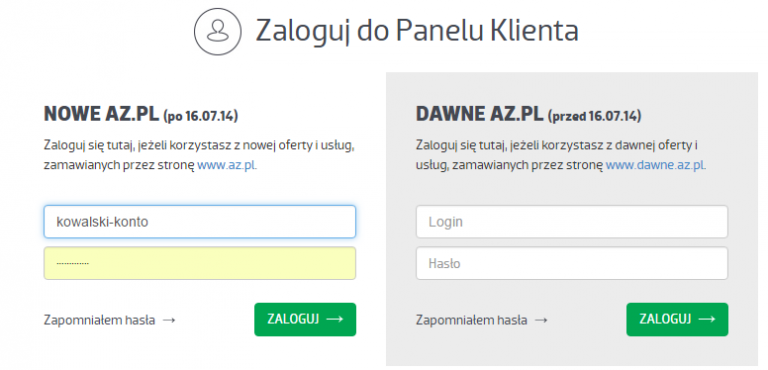 Pierwsze logowanie do Panelu klienta w AZ.pl - Pomoc AZ.pl